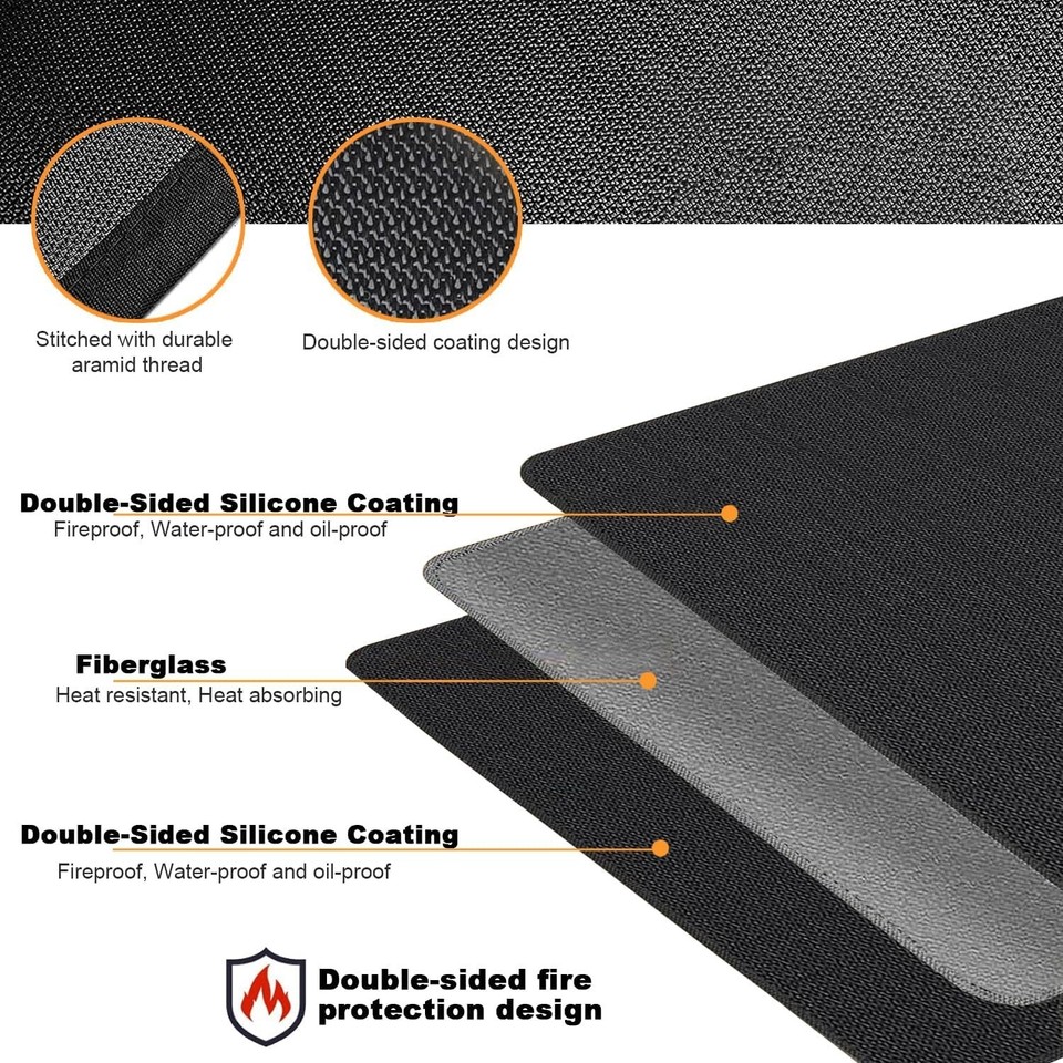 193x120 cm Fireproof Grill Mat Double-Sided Heavy Duty BBQ Mat for ...