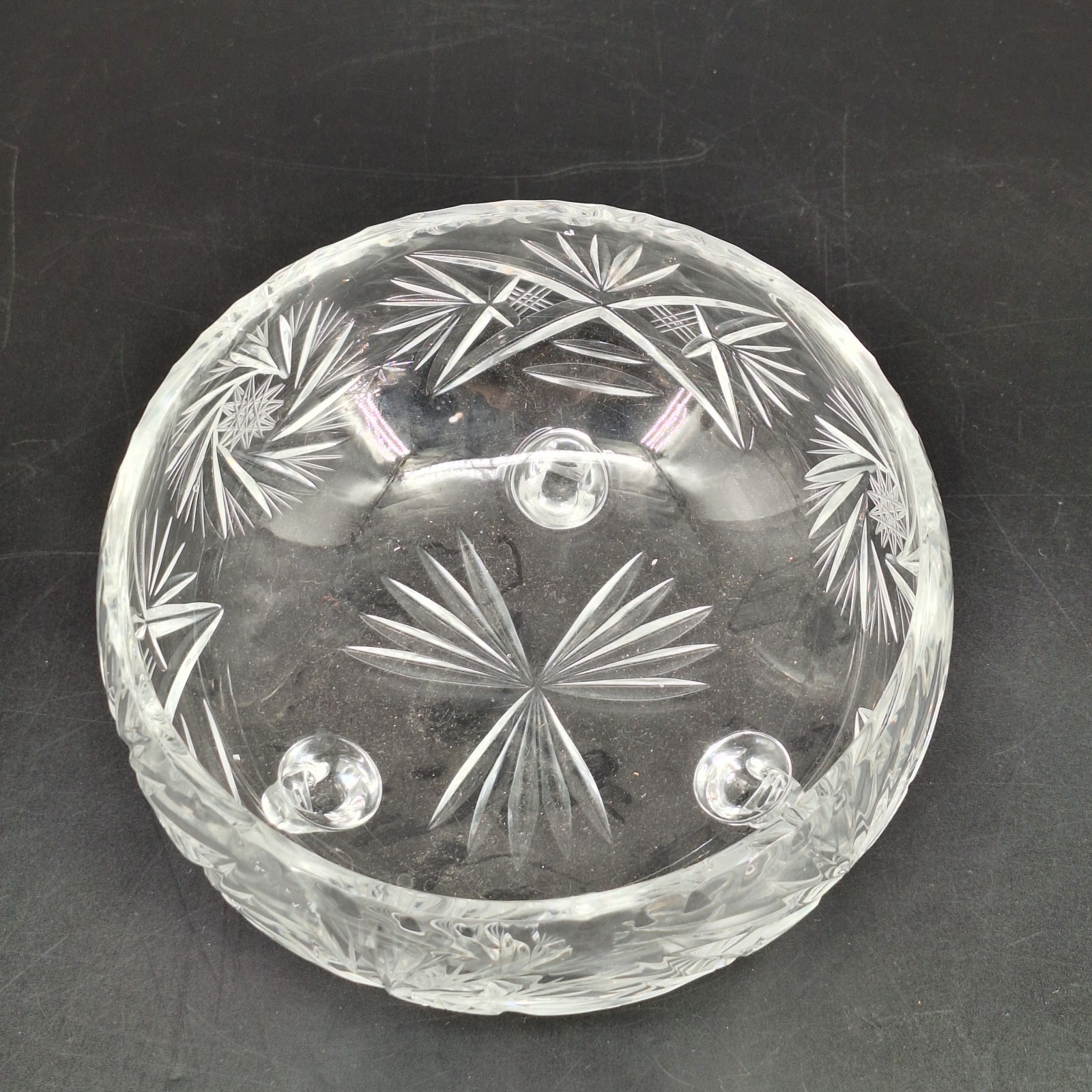 Beautiful Cut Glass Crystal Bowl Sawtooth Edge 3 Footed 6.5"” W x 3.5 ...