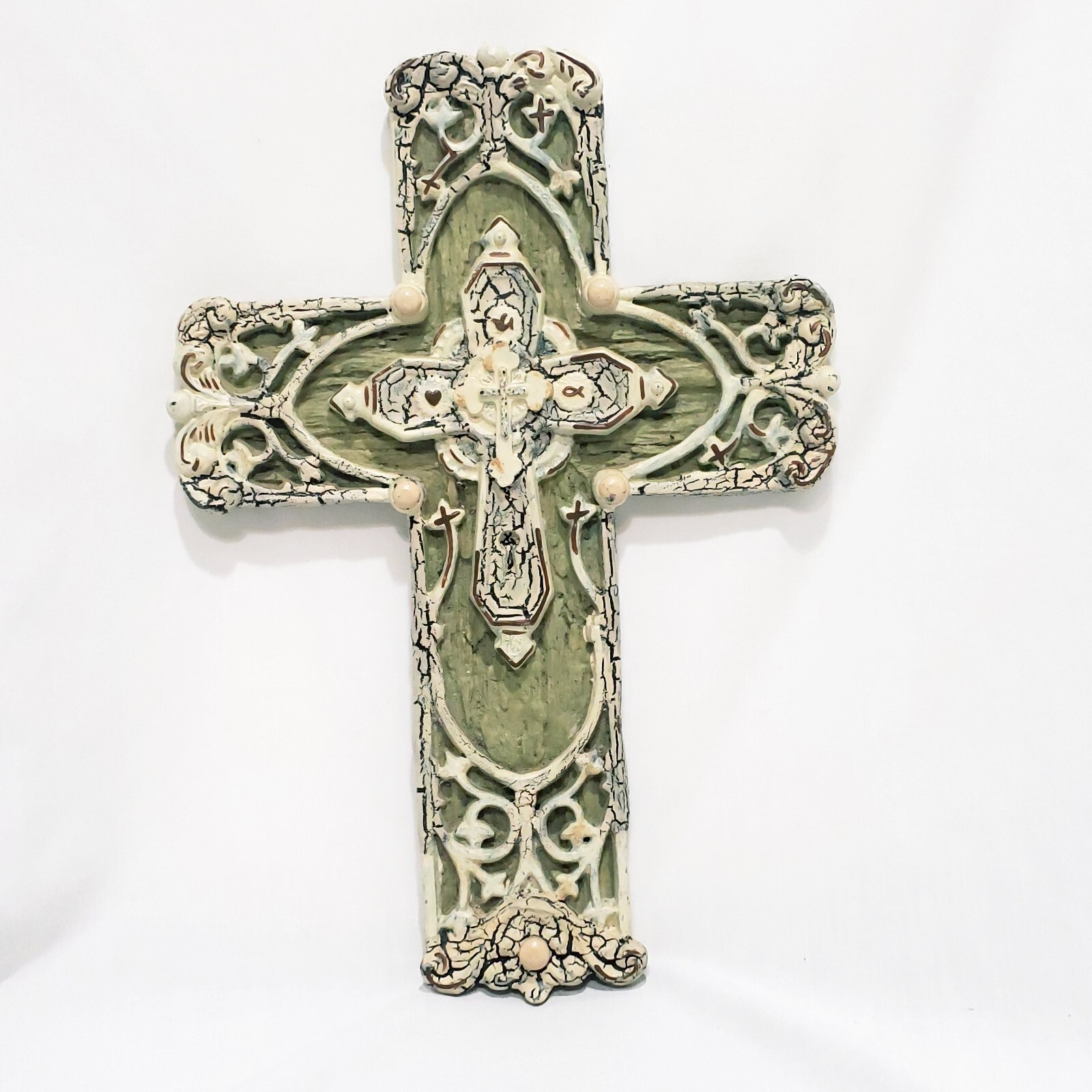 Cross Plaster Easter Home Décor Weathered Look 13" Wall Hanging Smaller ...