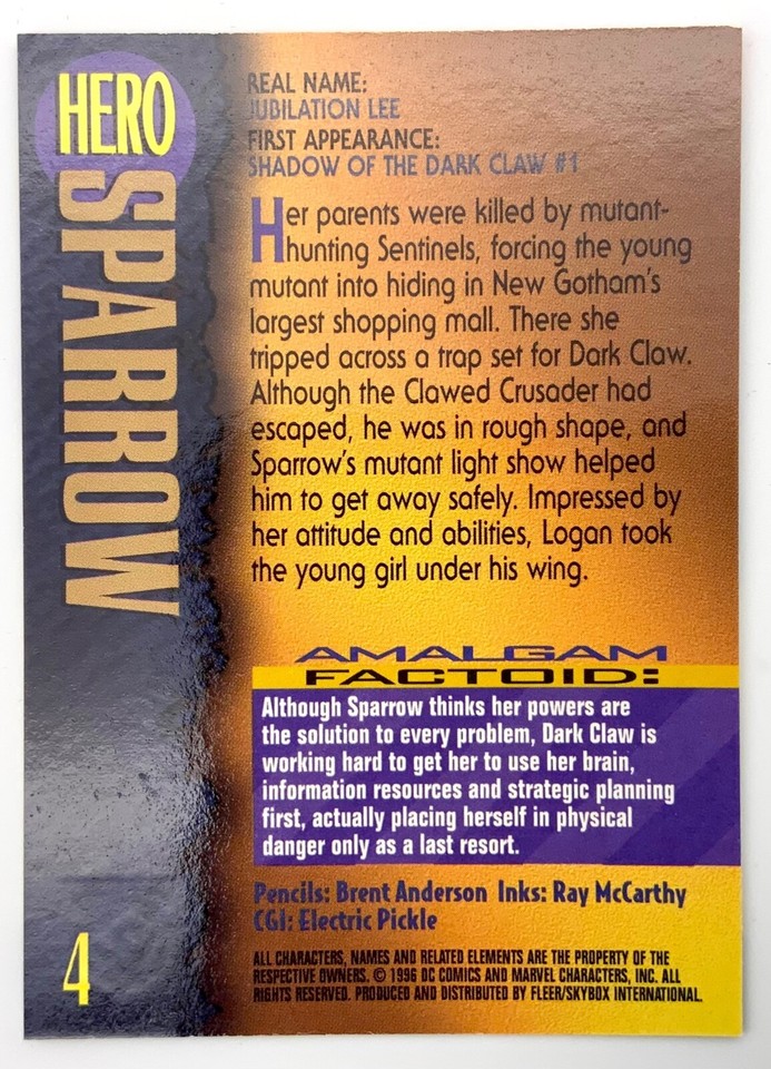 1996 Fleer Skybox DC Comics Marvel Sparrow #4 Amalgam Trading Card | eBay