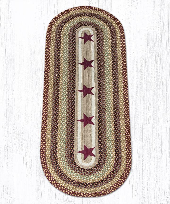 Braided Jute Painted Stenciled Oval Area Rug. BURGUNDY STARS. Earth ...