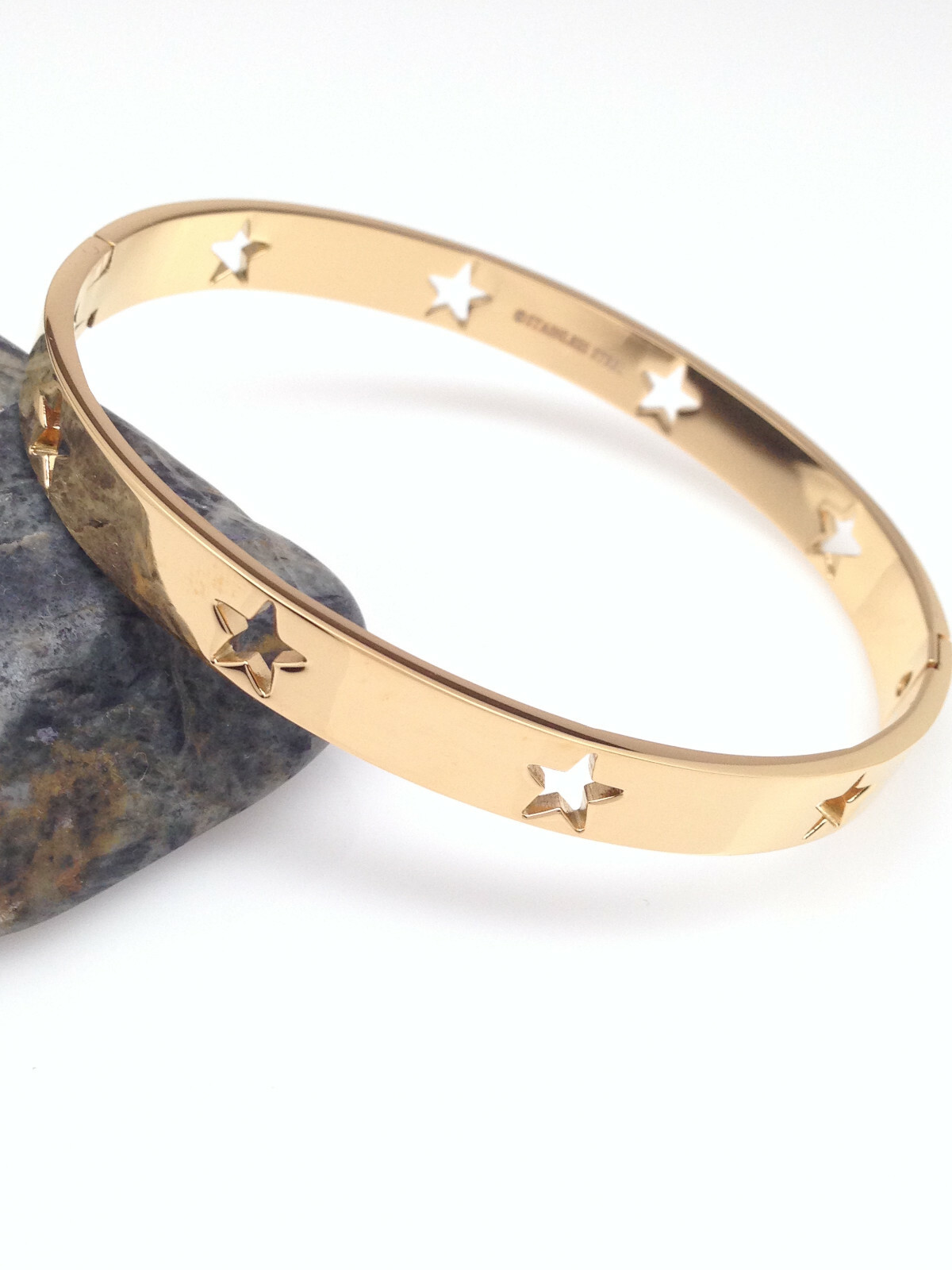 Stainless Steel Star Bangle Bracelet Gold Tone 6mm 6.75" | eBay