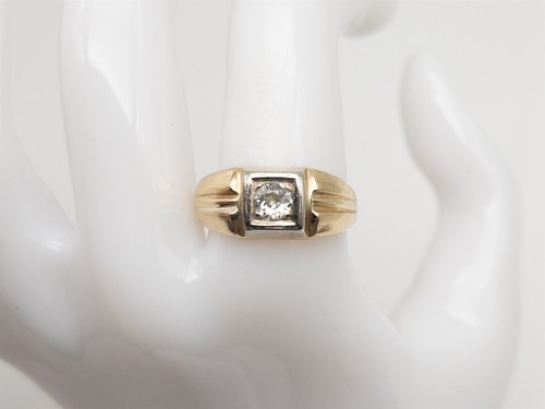Vintage 1940s $6000 .75ct Old Euro Natural Diamond 14k Yellow Gold Mens ...