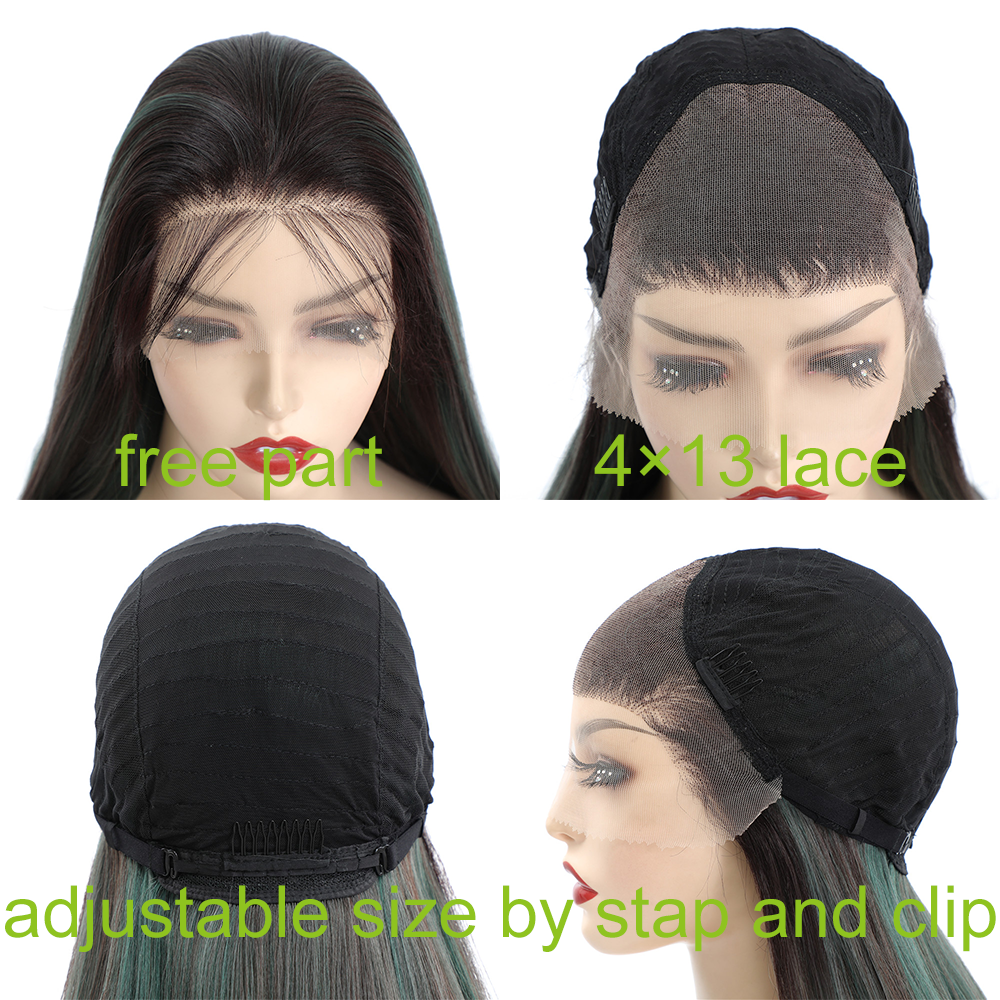 Long Straight Lace Front Wig Women Brown Gray Blue Gradient Wigs ...