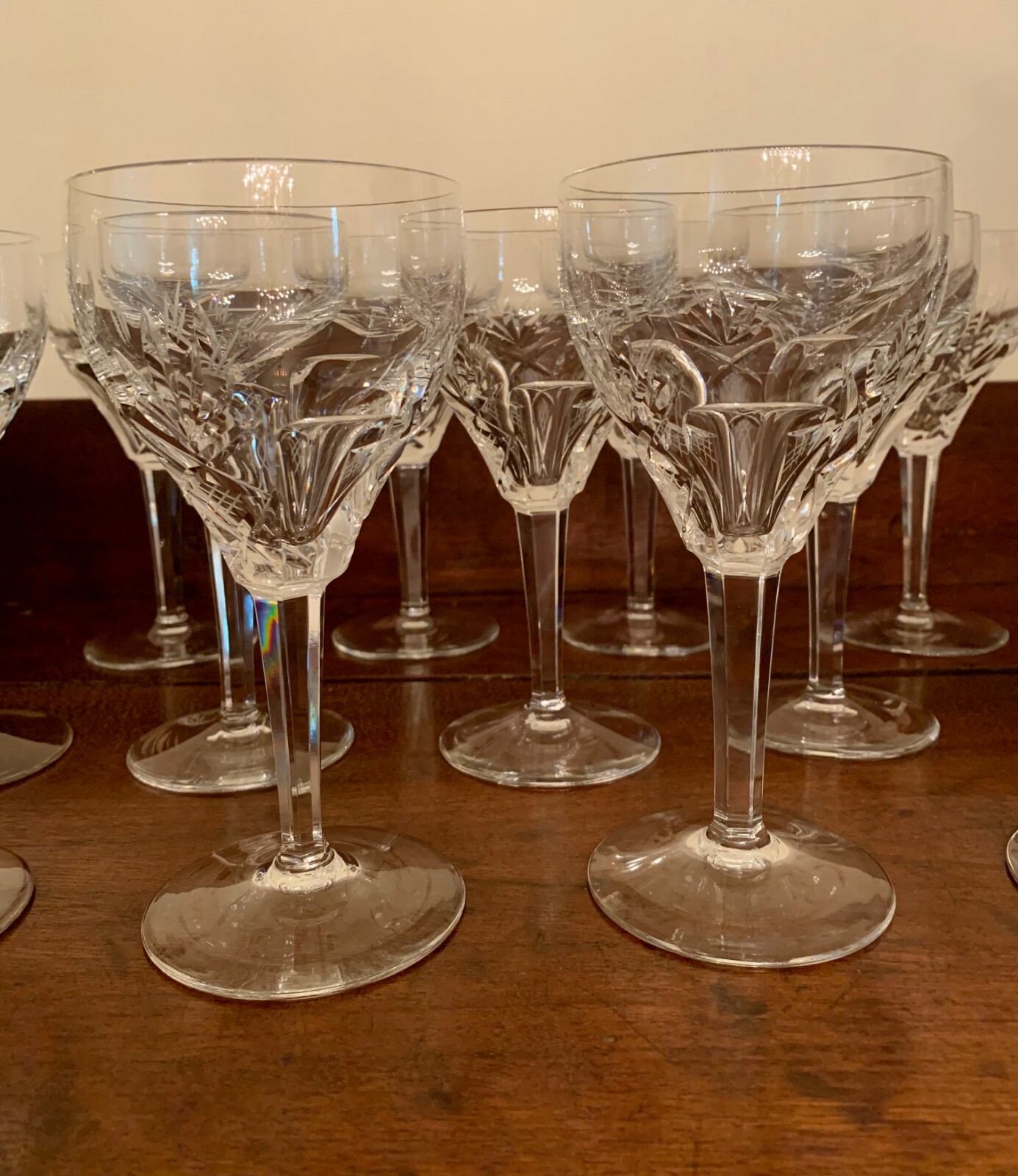 SET OF 12 CAROLA ROYAL LEERDAM CRYSTAL WATER GOBLETS Cut Fan Pattern ...