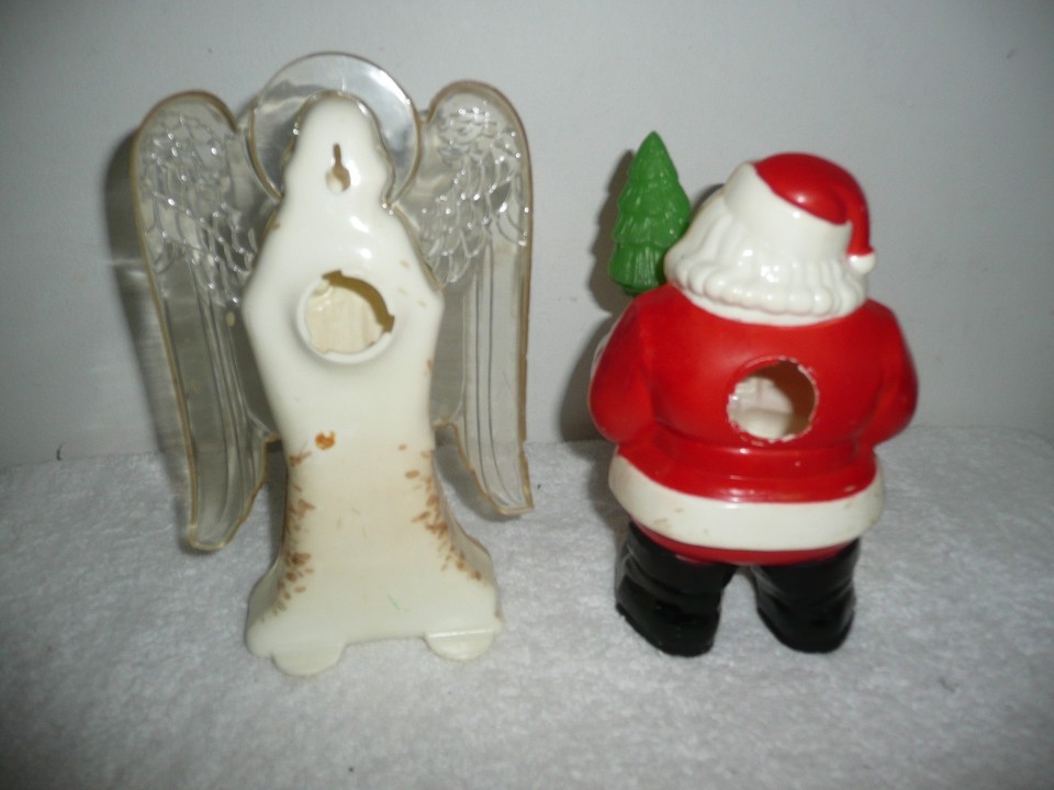 VINTAGE ROYALITE ALL PLASTIC ILLUMINATED CHRISTMAS ANGEL & SANTA CLAUS ...