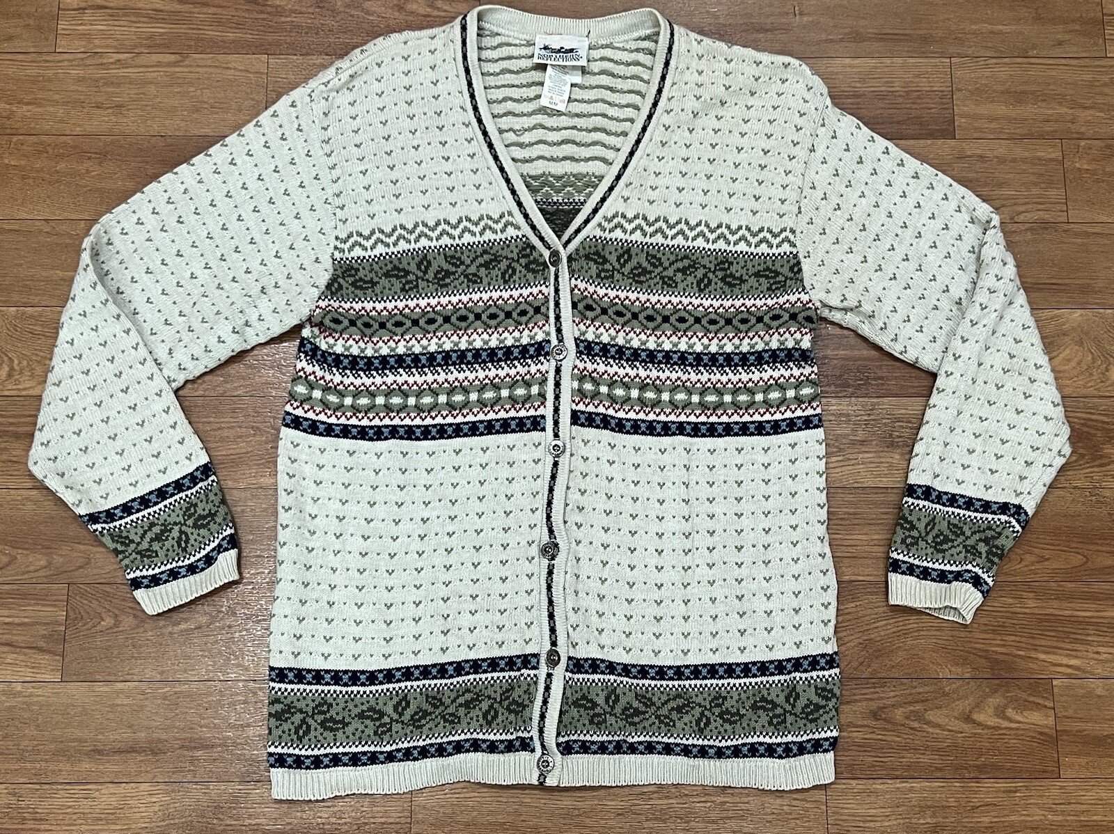 Vintage Northern Reflections Knitted Cardigan Sweater Beige Green Women ...