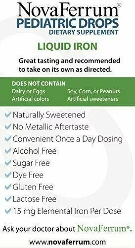 NovaFerrum Pediatric Drops Liquid Iron Raspberry Grape Flavored 15 mg 4 ...