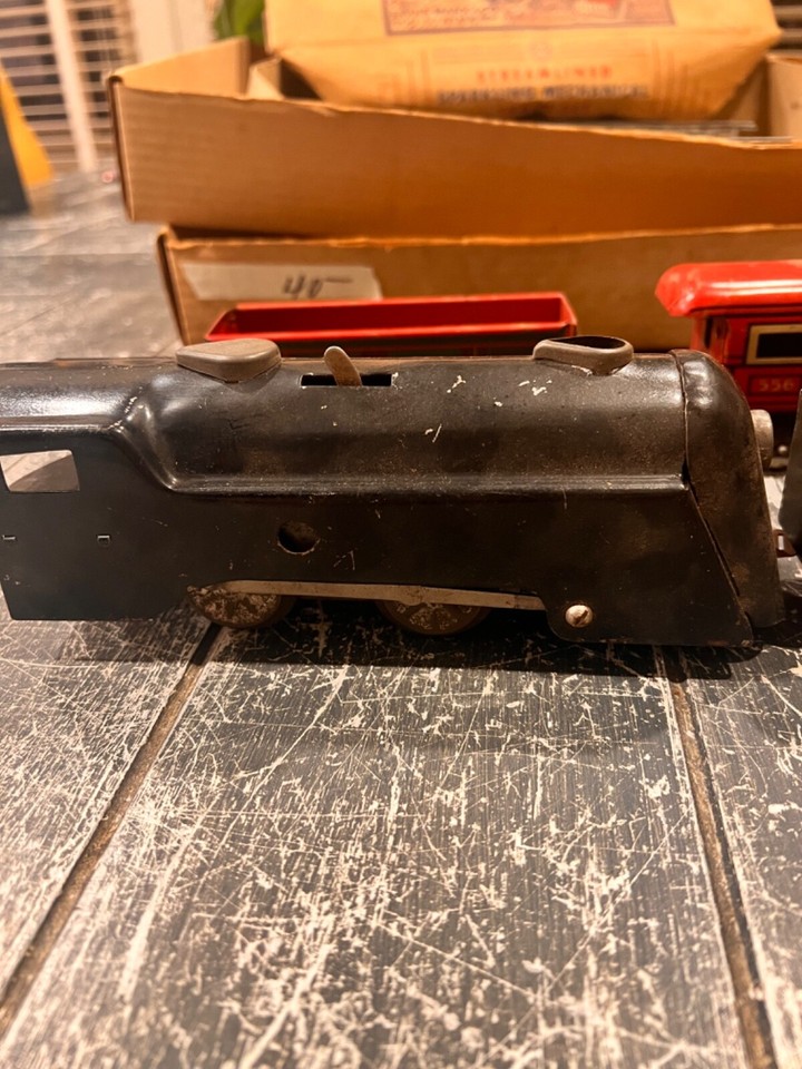 Vintage 1950's Marx Mechanical Train Set Tin Wind Up Train Set with Box ...