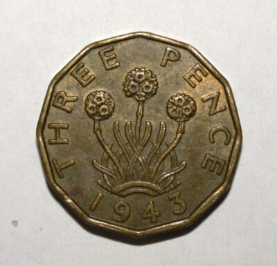 S1 - Great Britain 3 Pence 1943 Extremely Fine Coin - King George VI ...