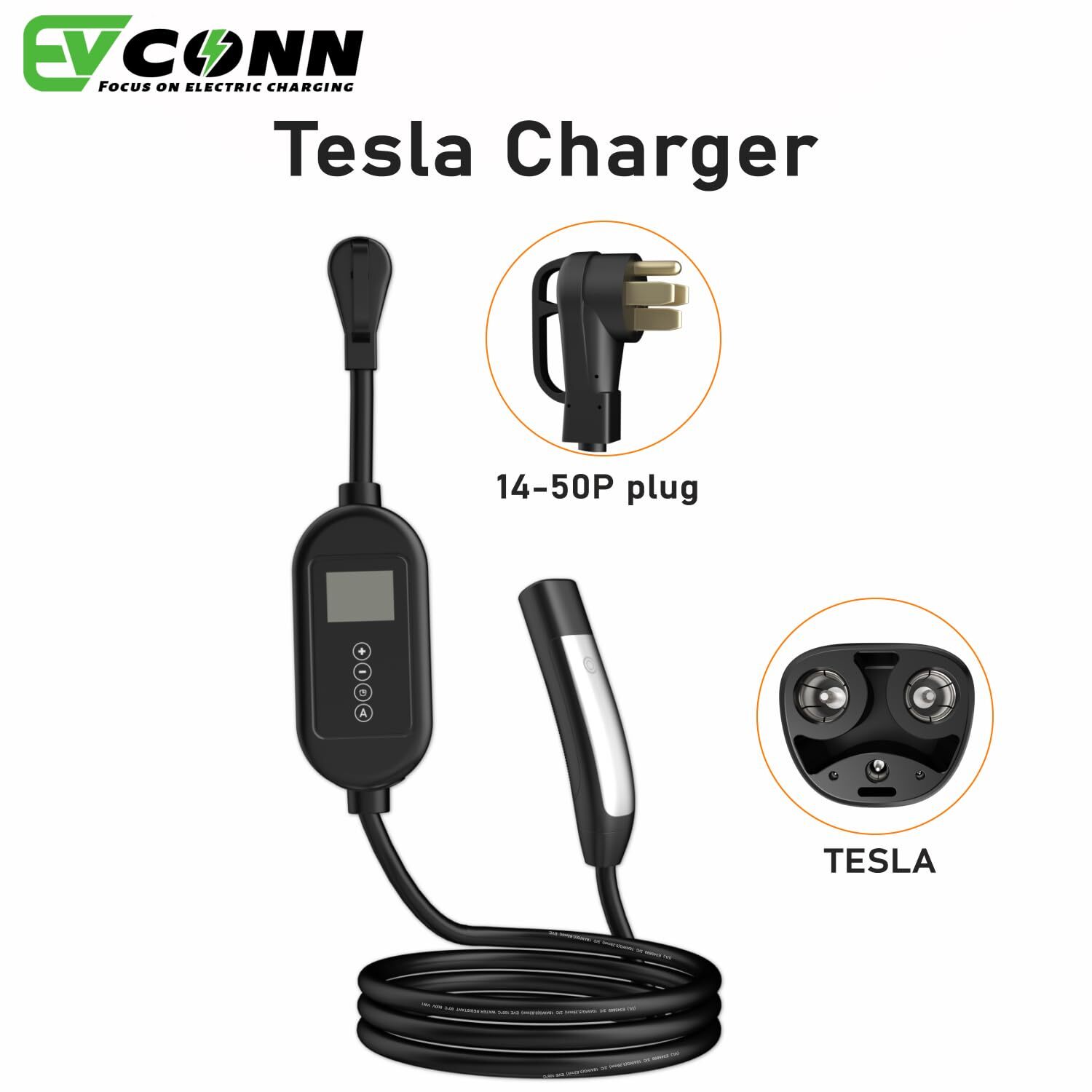 EVCONN Level 2 Tesla Charger - 240V 32Amp NEMA 14-50 Plug 16.4ft ...