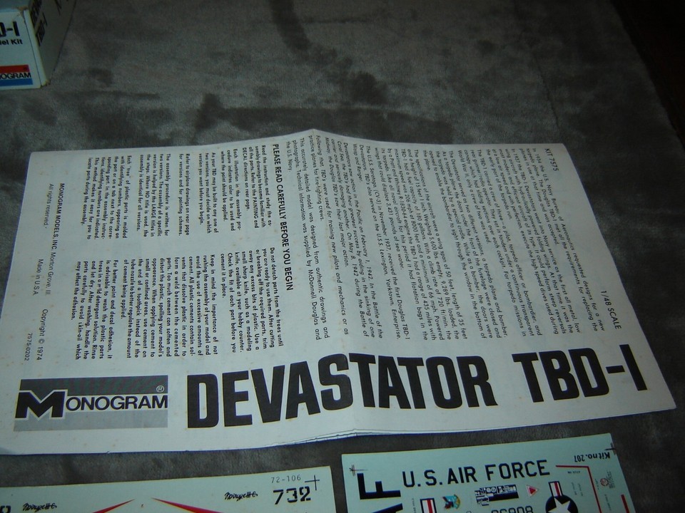 Monogram Model kit #7575 Devastator TBD-1 Mint in box Vintage 1974 Kit ...