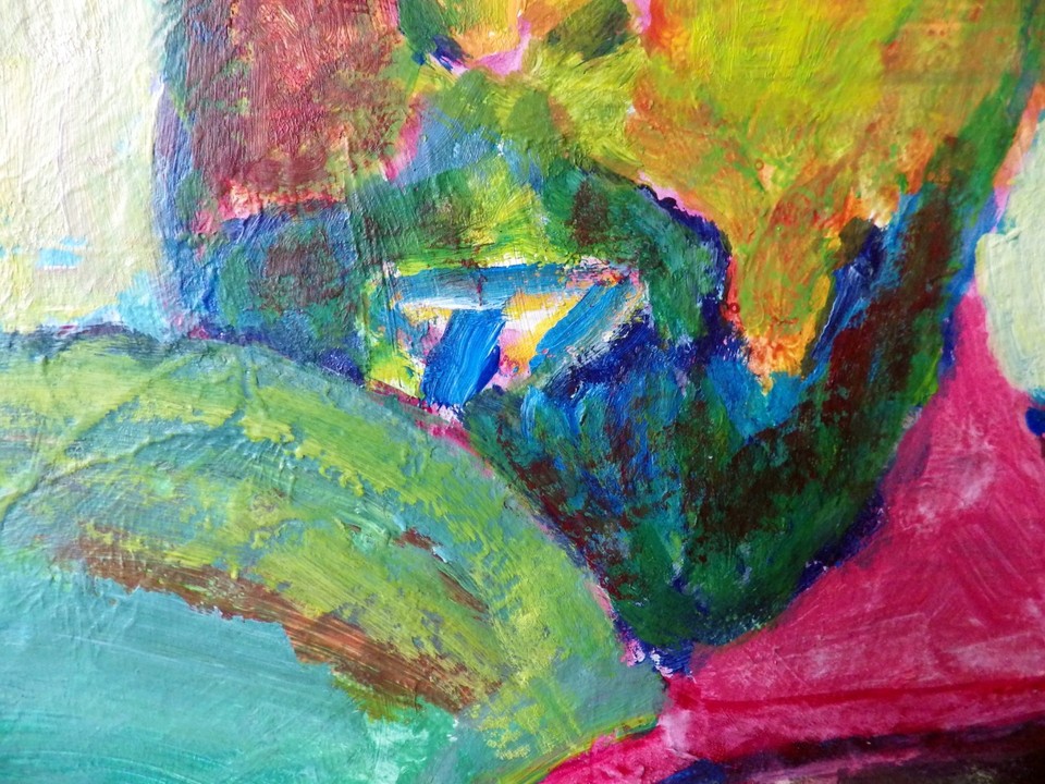 Painting on paper, Man, 18x20cm, red, green, blue, impressionist art ...