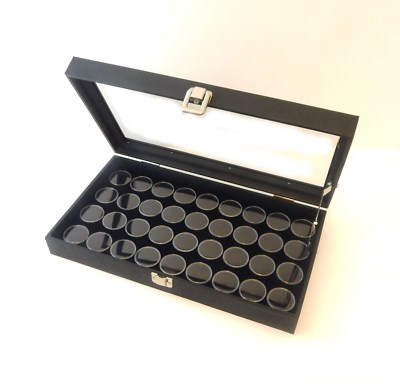 Glass Top 36 Gem Black Jar Display Organizer Storage Case with Lid ...