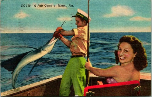 Miami FL Swordfish Couple Catch Postcard used (11912) | eBay