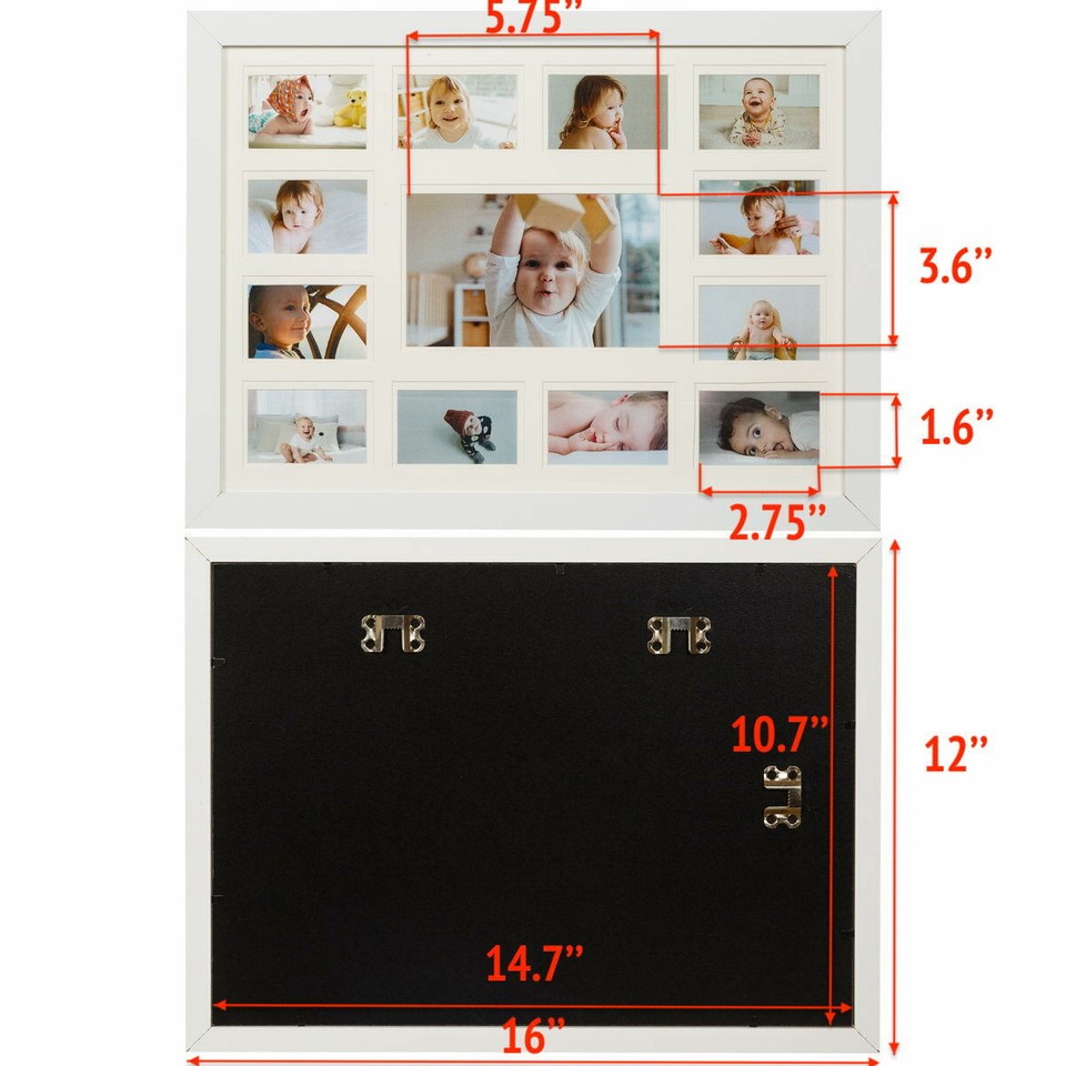 13 Opening Collage Picture Frame with Double White Mat - Wall Mount ...