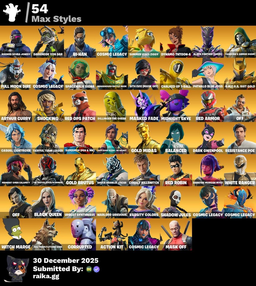 200 Pack OG • Midas, Brutus, Deadpool, Mystique, Wolverine, Agent Peely ...