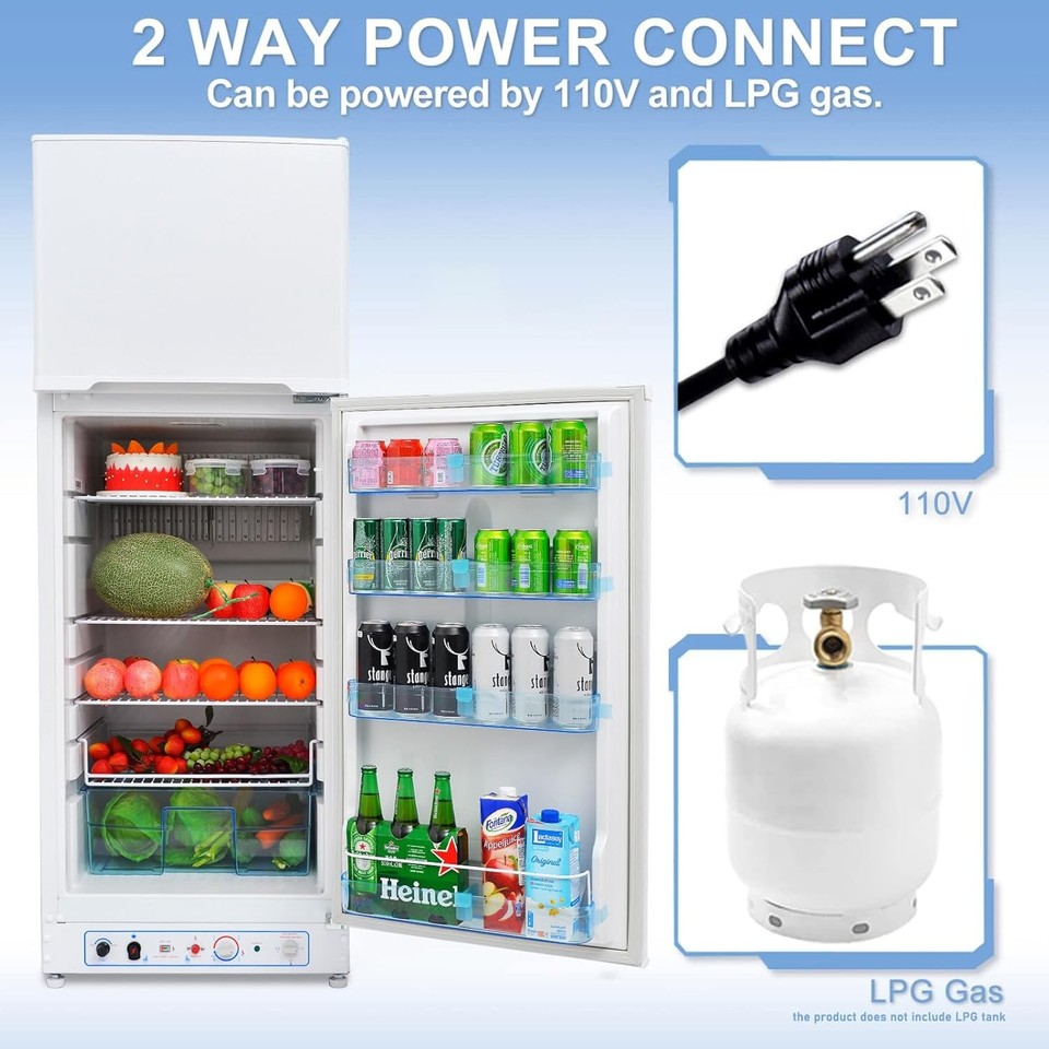 SMAD Propane Refrigerator with Top Freezer 2 Way Fridge 110~120V / LPG ...