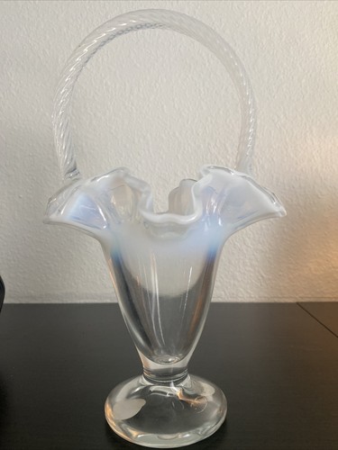 fenton crystal velvet vase basket swirl handle 10” | eBay
