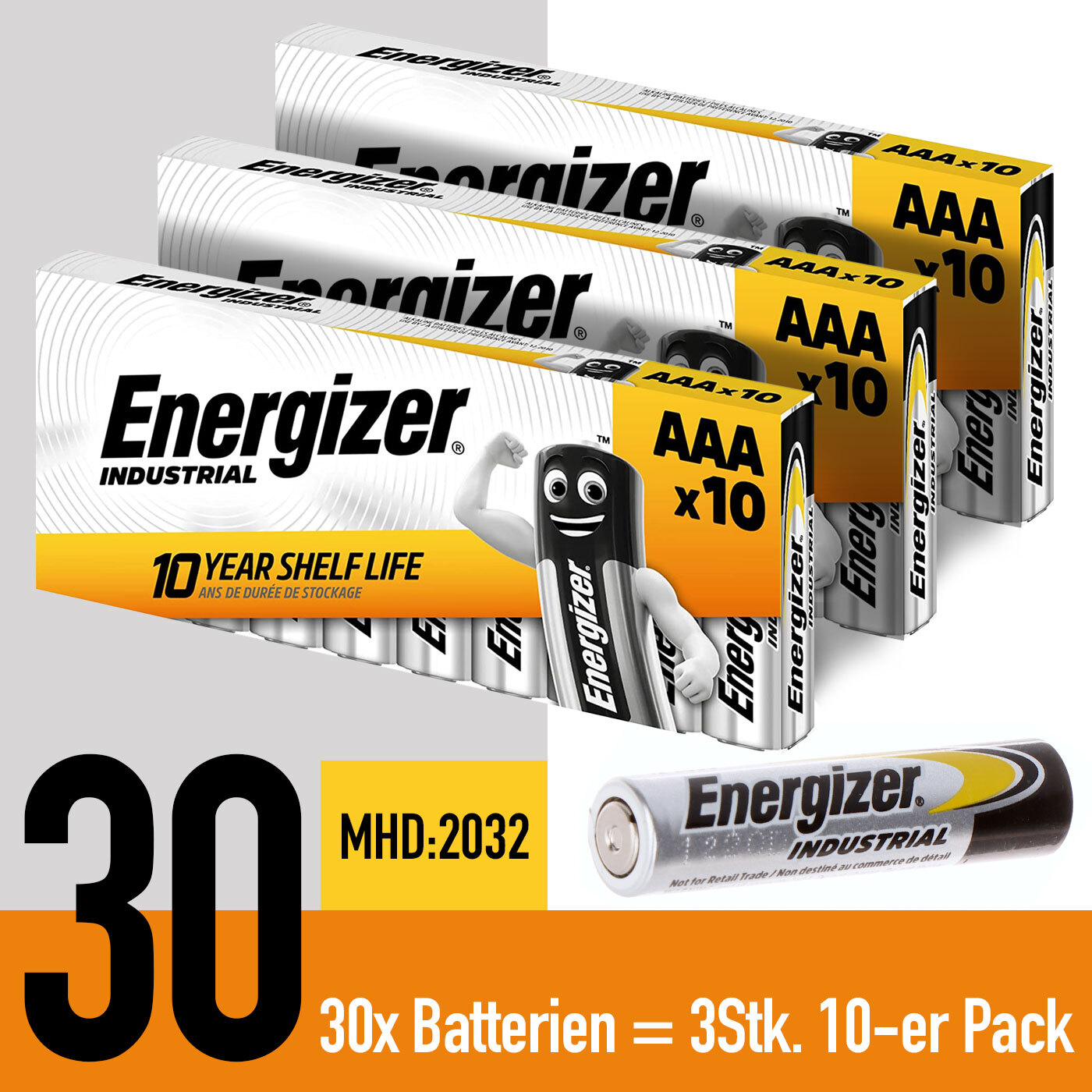 10x - 40x AAA Energizer INDUSTRIAL Micro LR03 1,5V MHD bis 12.2033 ...