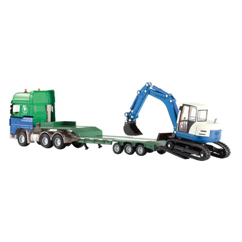 1/50 Cab Rotation Alloy Flatbed Trailer Loaded Truck Excavator Digger ...