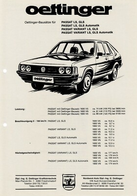 VW PASSAT OETTINGER B2 1600 1800 TUNING Prospekt Brochure Sheet 99 ...