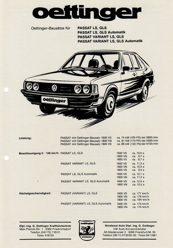 VW PASSAT OETTINGER B2 1600 1800 TUNING brochure sheet 99 | eBay