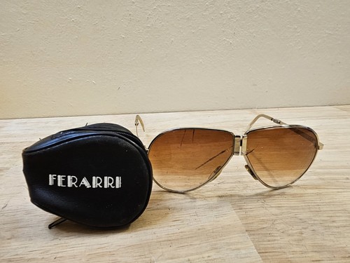 Vtg FERRARI Folding Sunglasses Gold Tone Frame Aviators Tinted, Cracked ...