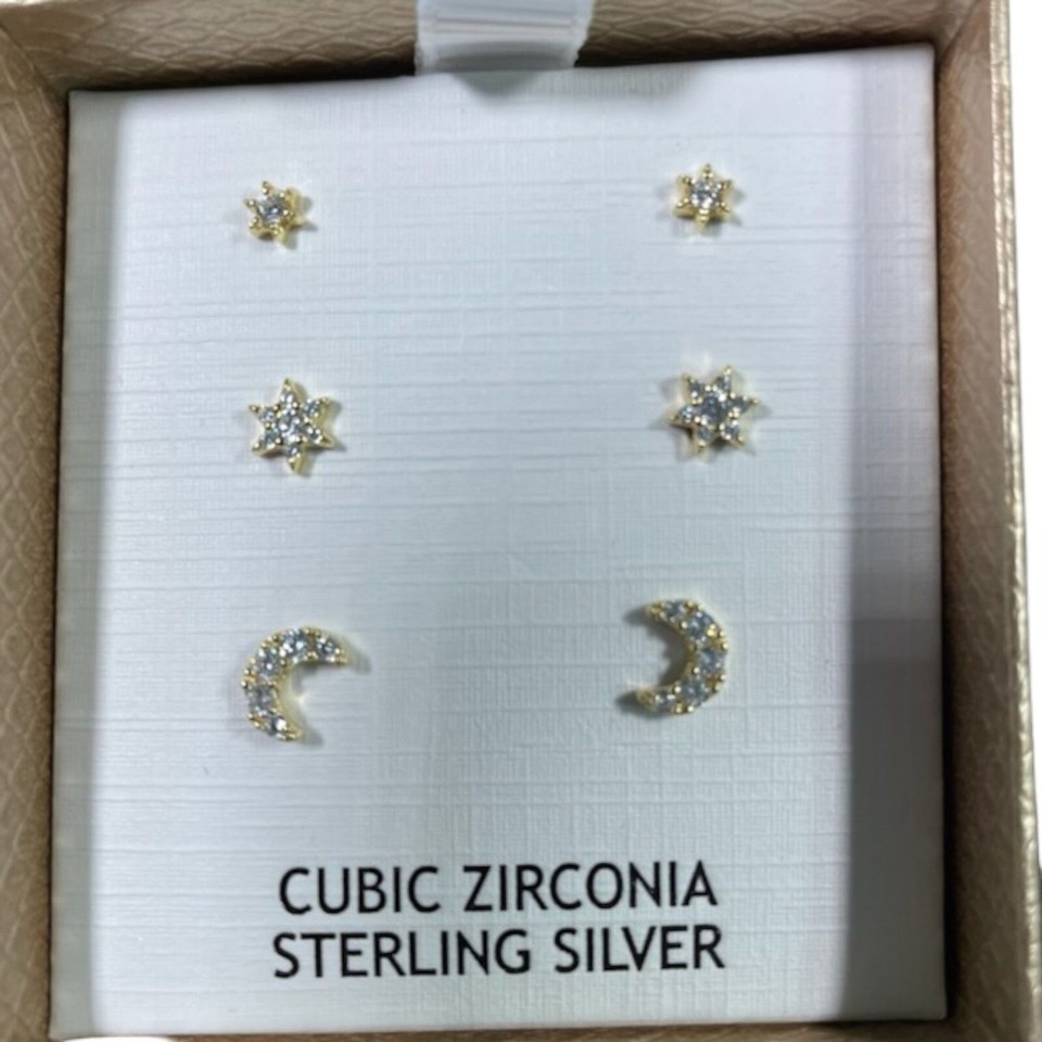 Lake + Gray Sterling Silver Moon/Star Earrings Set Dainty Celestial ...