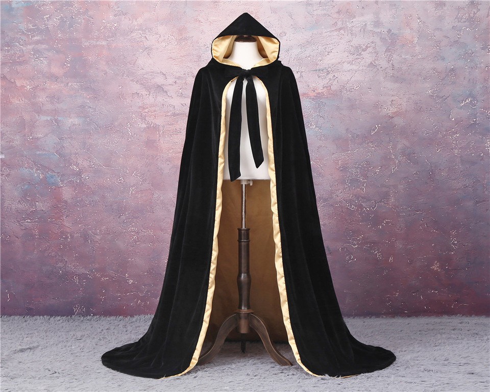 Gothic Hooded Velvet Cloak Gothic Wicca Robe Medieval Witchcraft Larp ...