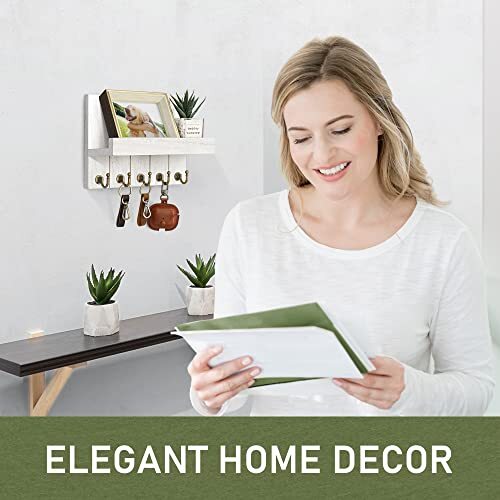 Wall Mount Key Holder Mail Organizer with Shelf for Living Room Decor ...