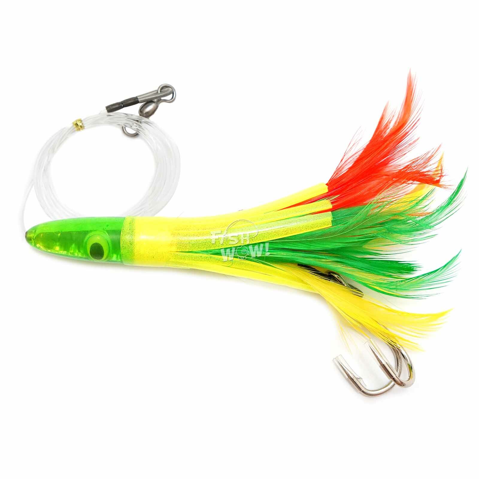 Fish WOW! 6" Fishing Tuna Feather Rig Big Game Trolling Bullet Jet Head ...