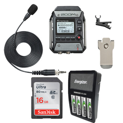 Zoom F1-LP Field Recorder + Lavalier Mic,16 GB SD card and Rechageable ...