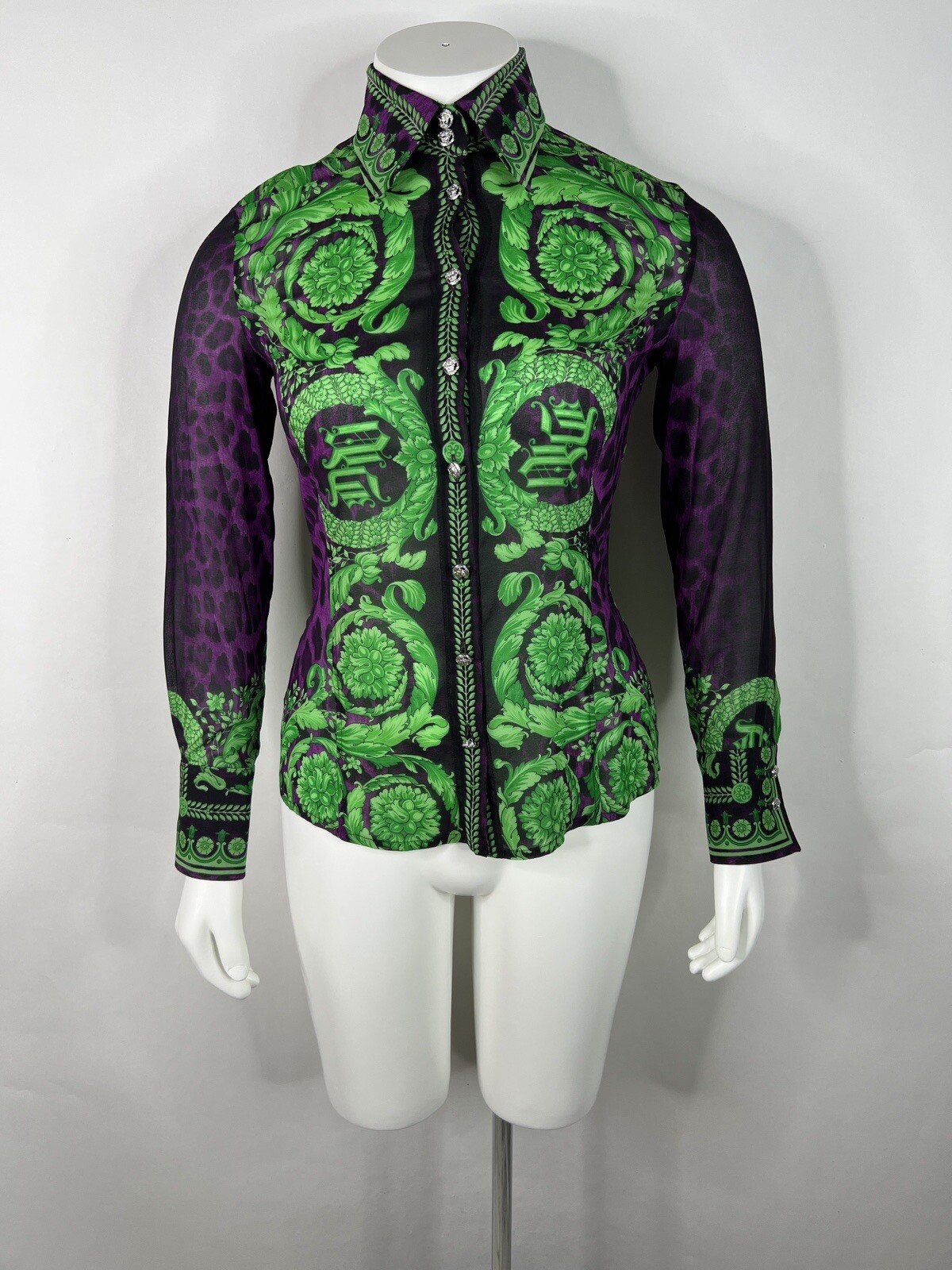 VTG VERSACE EARLY 2000s PURPLE GREEN BAROQUE CROWN PR… - Gem