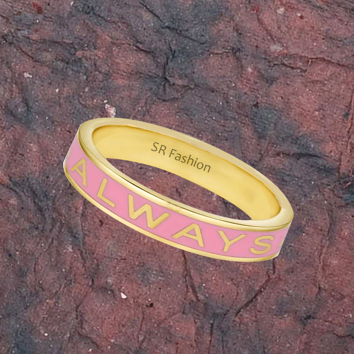 ALWAYS 4mm Wide Pink Enamel Band Ring - Anniversary and Wedding Band ...