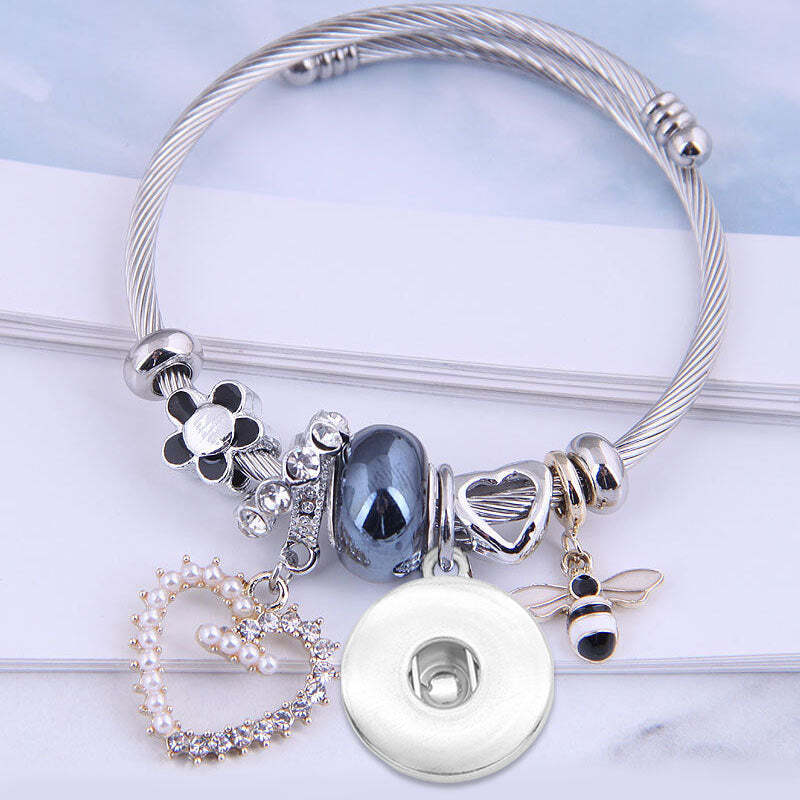 Stainless Steel Cable Charm Snap Bracelet fits 18/20MM Snaps | eBay