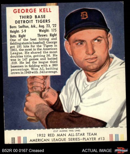1952 Red Man #13 George Kell With Tab Tigers HOF 2 - GOOD | eBay