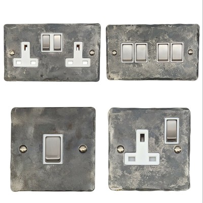 Rustic Silver Flat Plate FR2-BK Plug Sockets, Light Switches, Dimmers ...