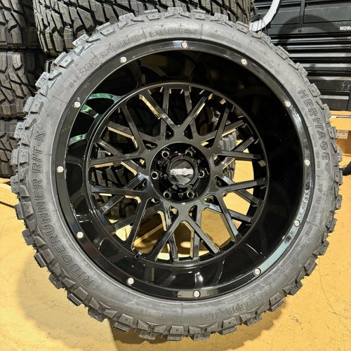 22x12 Vision Rocker Black Wheels 33" RT MT Tires 8x6.5 Dodge Ram 2500 ...