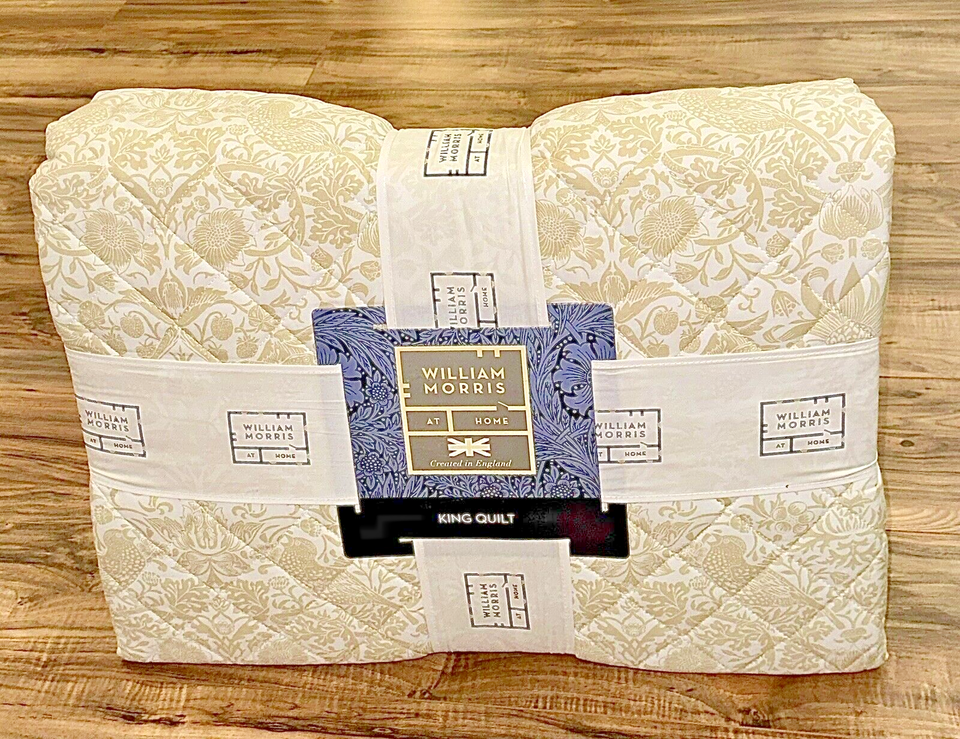 William Morris Strawberry Thief Natural King Quilt Coverlet Botanical ...