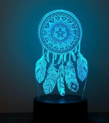 Dreamcatcher Mandala Tapestry 3D Acrylic LED 7 Colour Night Light Touch ...