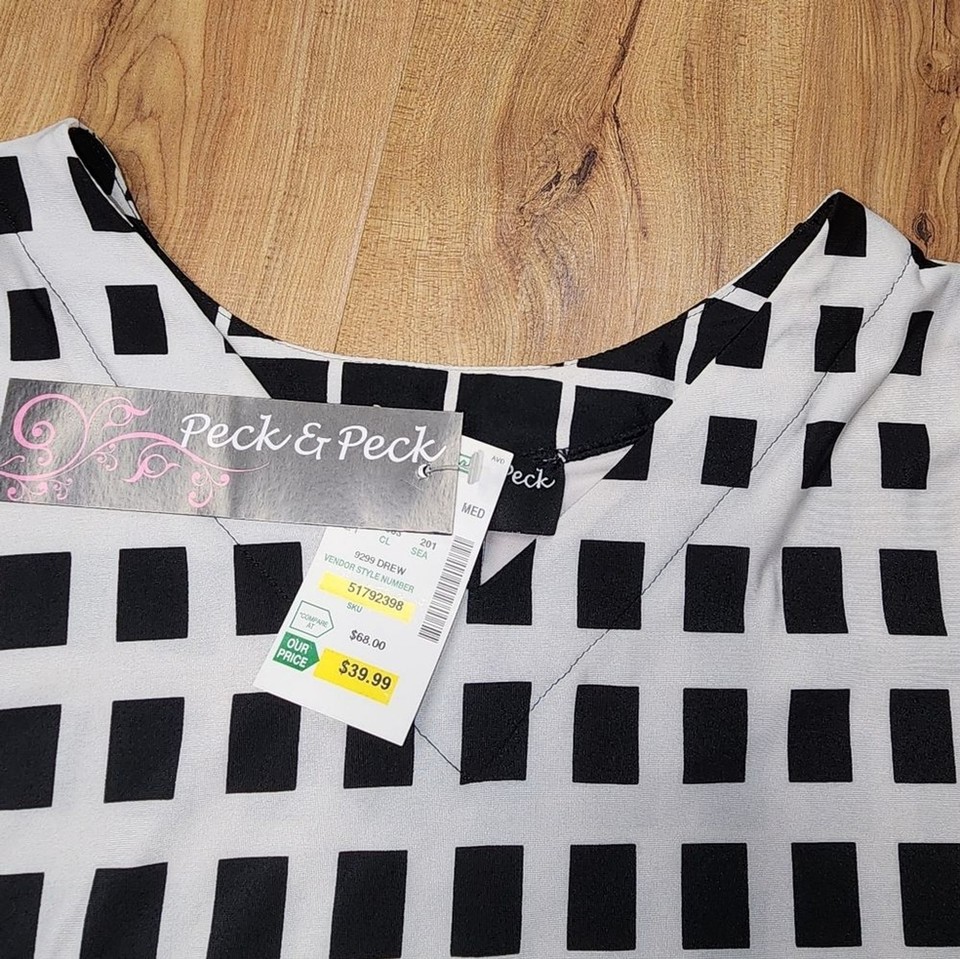 Peck & Peck Black White Geometric Grid Top Size Medium NWT | eBay