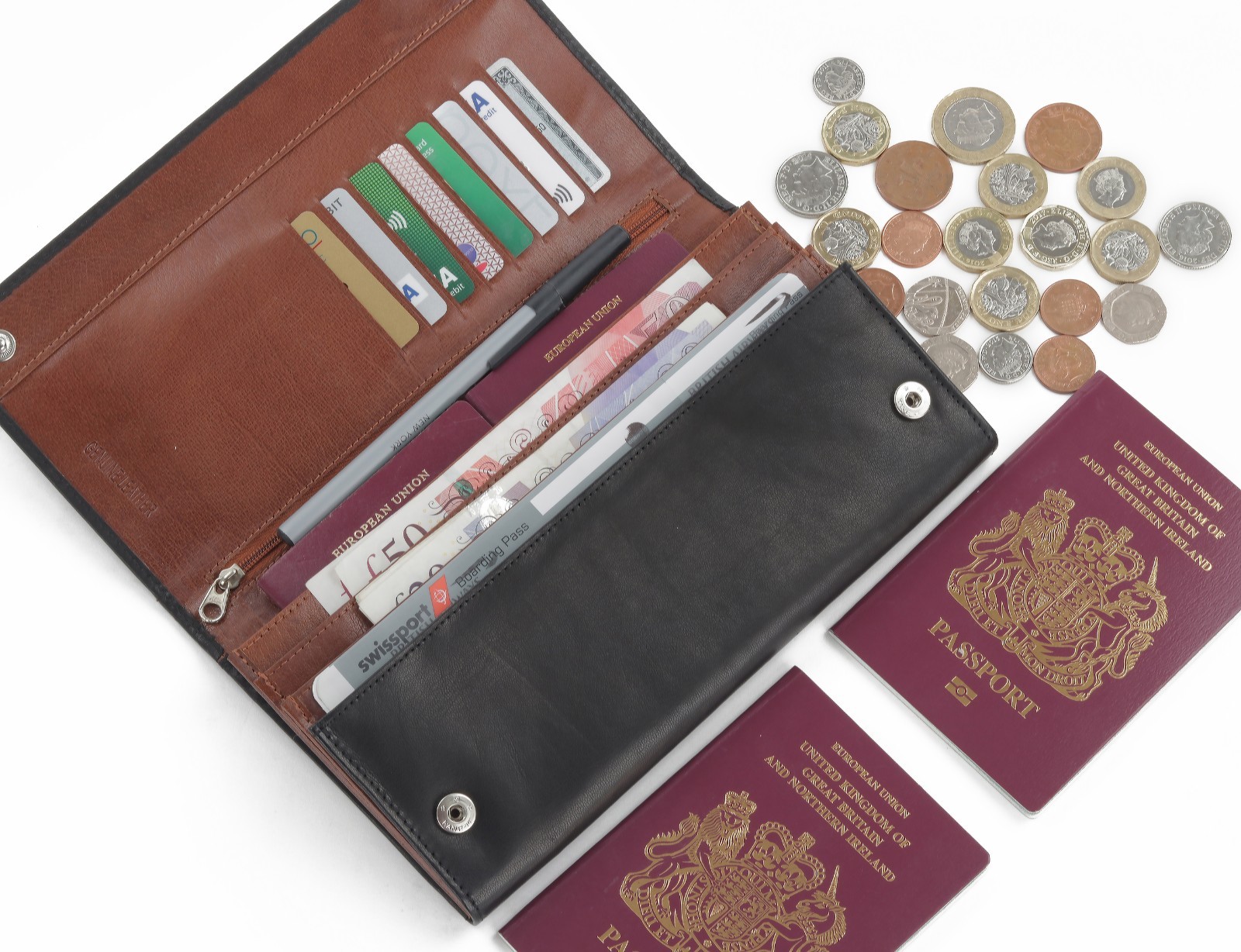 WOODBRIDGE BLACK REAL LEATHER TRAVEL DOCUMENT WALLET PASSPORT ORGANISER ...
