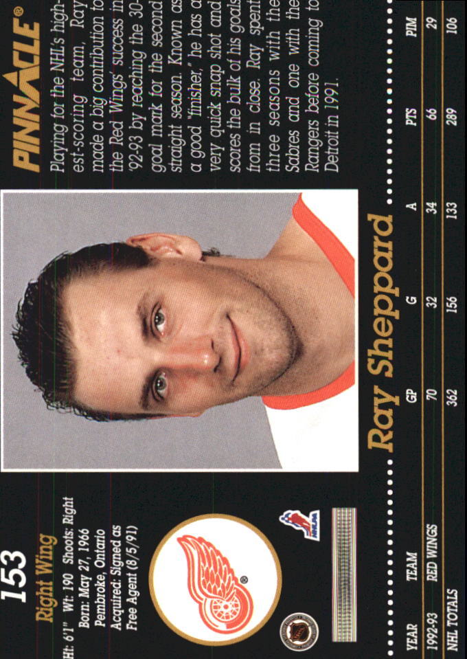 1993-94 Pinnacle Red Wings Hockey Card #153 Ray Sheppard | eBay