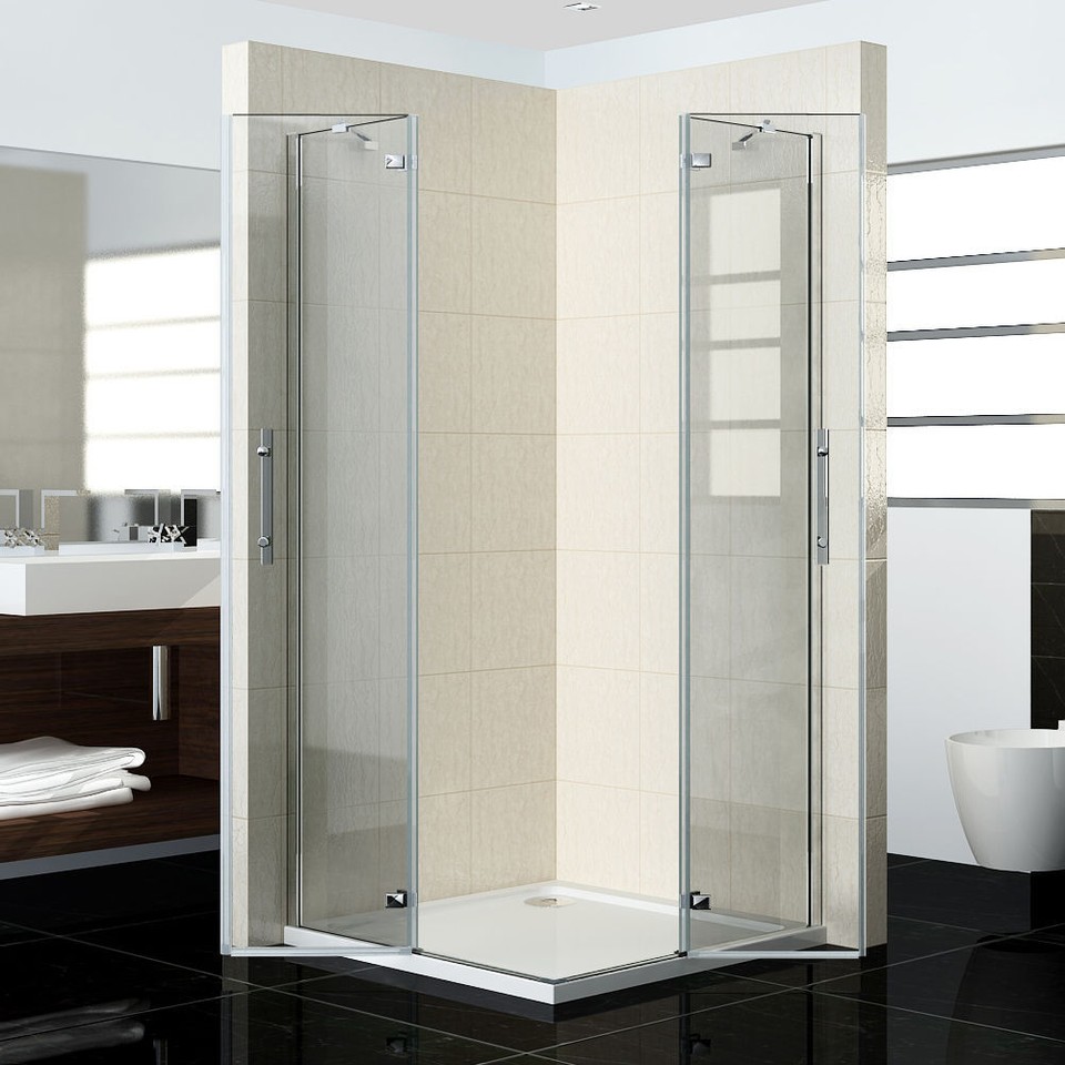 Pivot Frameless Corner Entry Shower Enclosure Cubicle Glass Hinge Door ...