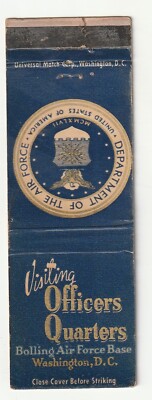 MATCHBOOK COVER VISITING OFFICERS QUARTERS BOLLING AIR FORCE BASE ...