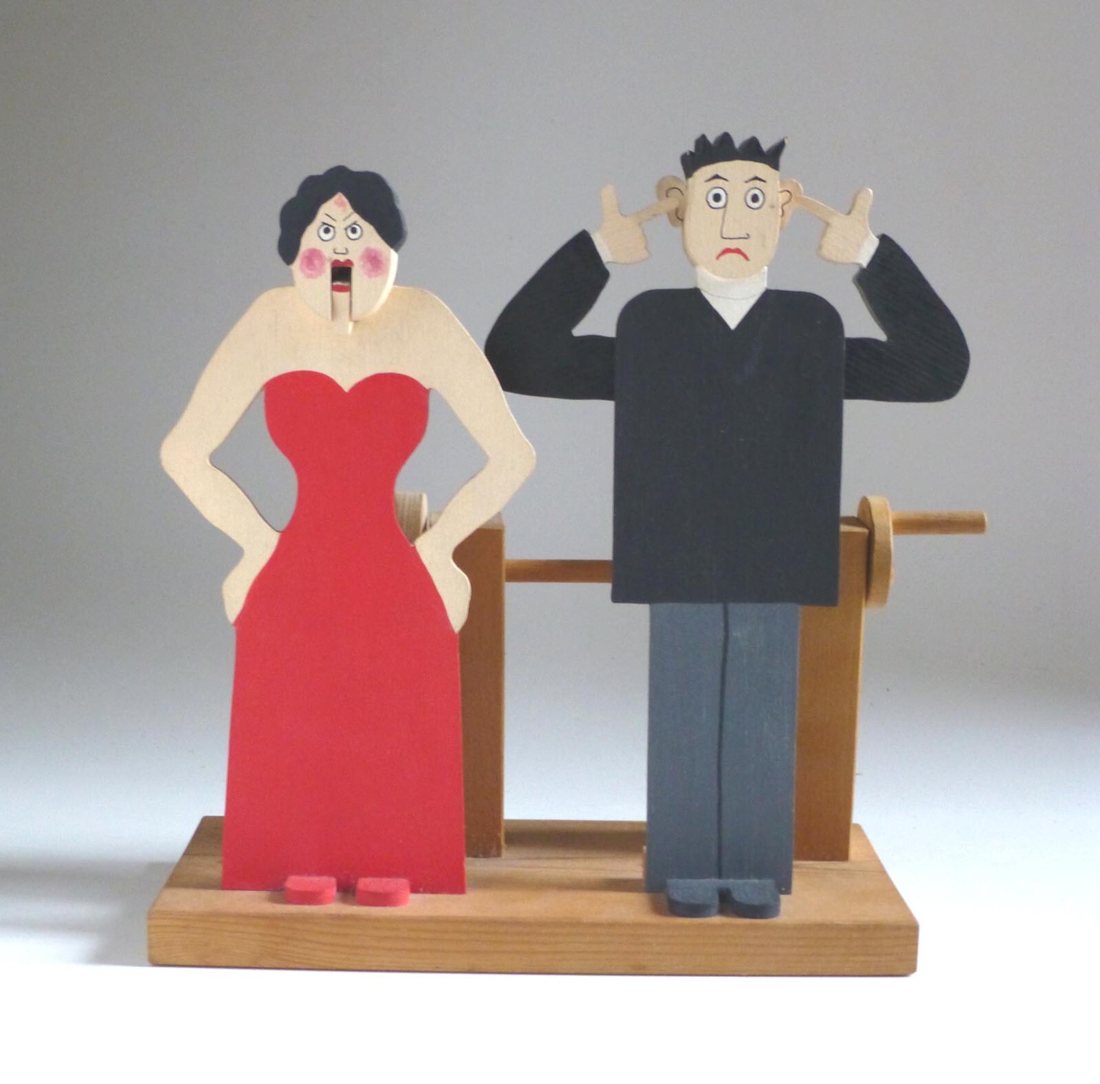 Peter Markey 'Angry Couple' Painted Wood Automata. Vintage Mechanical ...