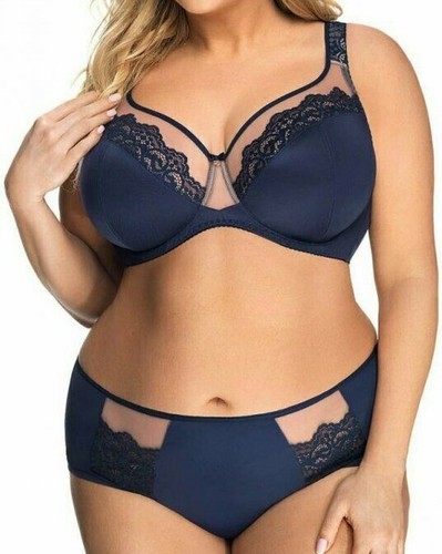 Gorsenia Luisse K441 Bra Set Gr.75H +40 UK 34FF Tulle Net Lace Dark Blue | eBay UK