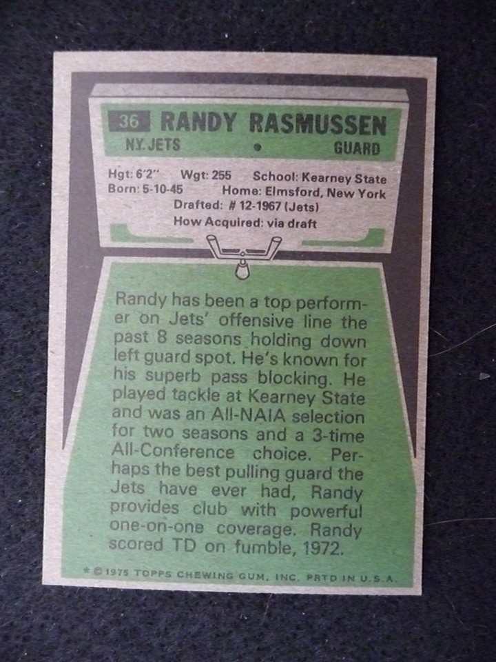 1975 TOPPS #36 RANDY RASMUSSEN JETS NICE!! | eBay