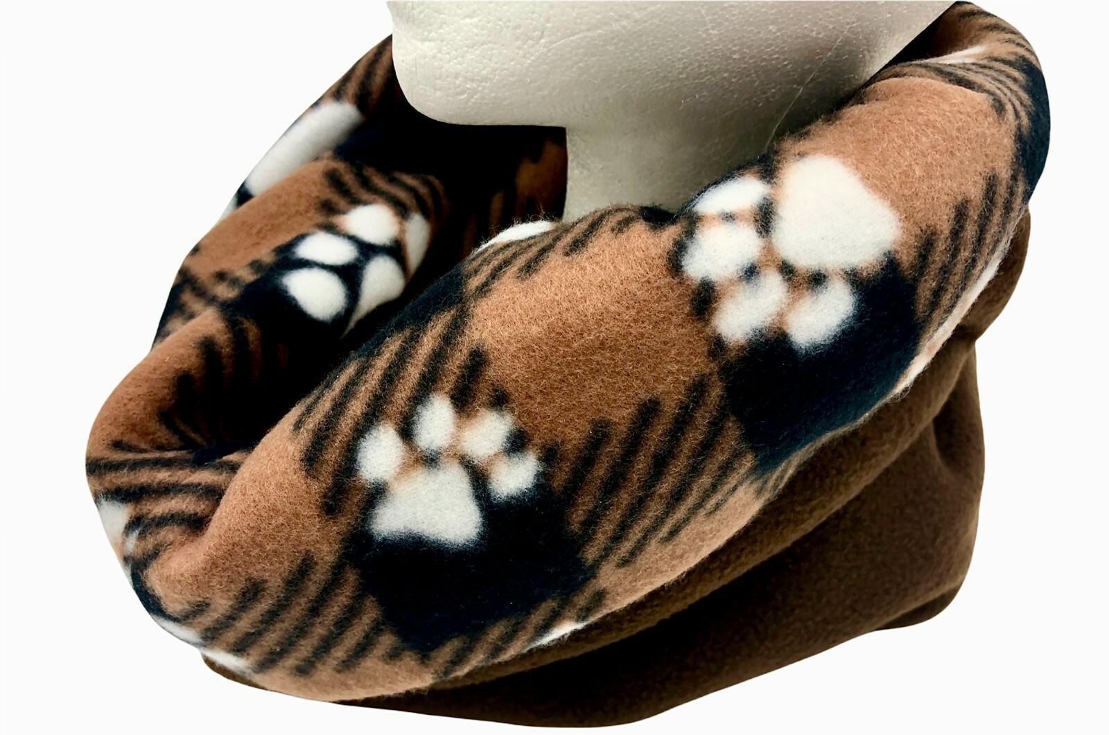 Hooded Scarf, super warm reversible dog paws on brown hood, snood, cowl ...